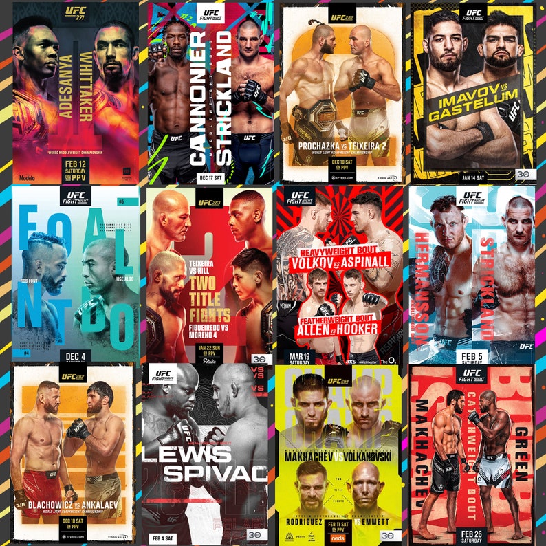 UFC Poster Set of 50, UFC Wall Art, MMA Wall Decor, Boxing Prints ...