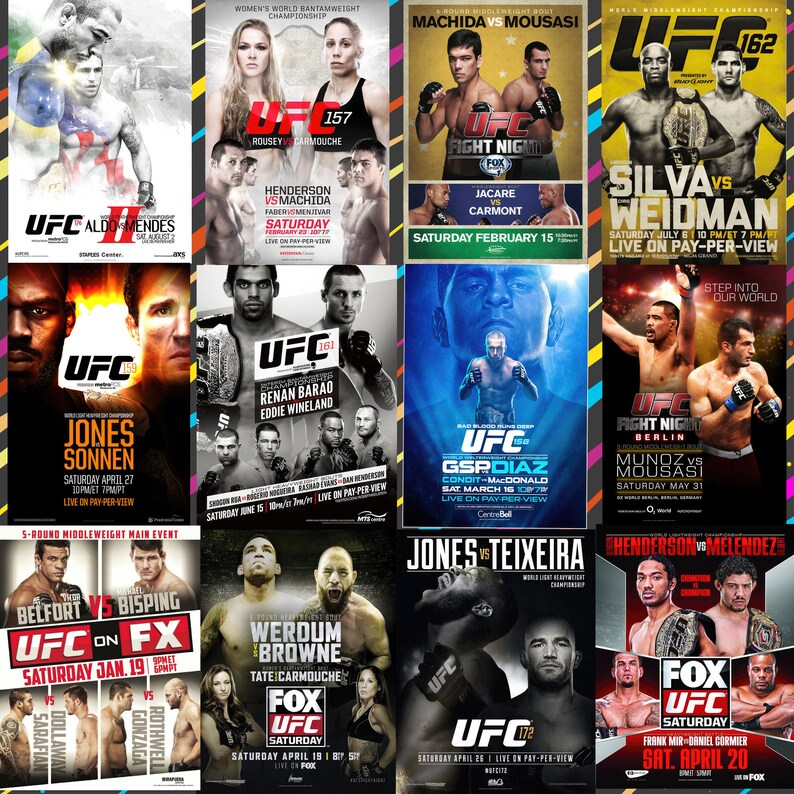 UFC Poster Set of 50, UFC Wall Art, MMA Wall Decor, Sport Prints ...