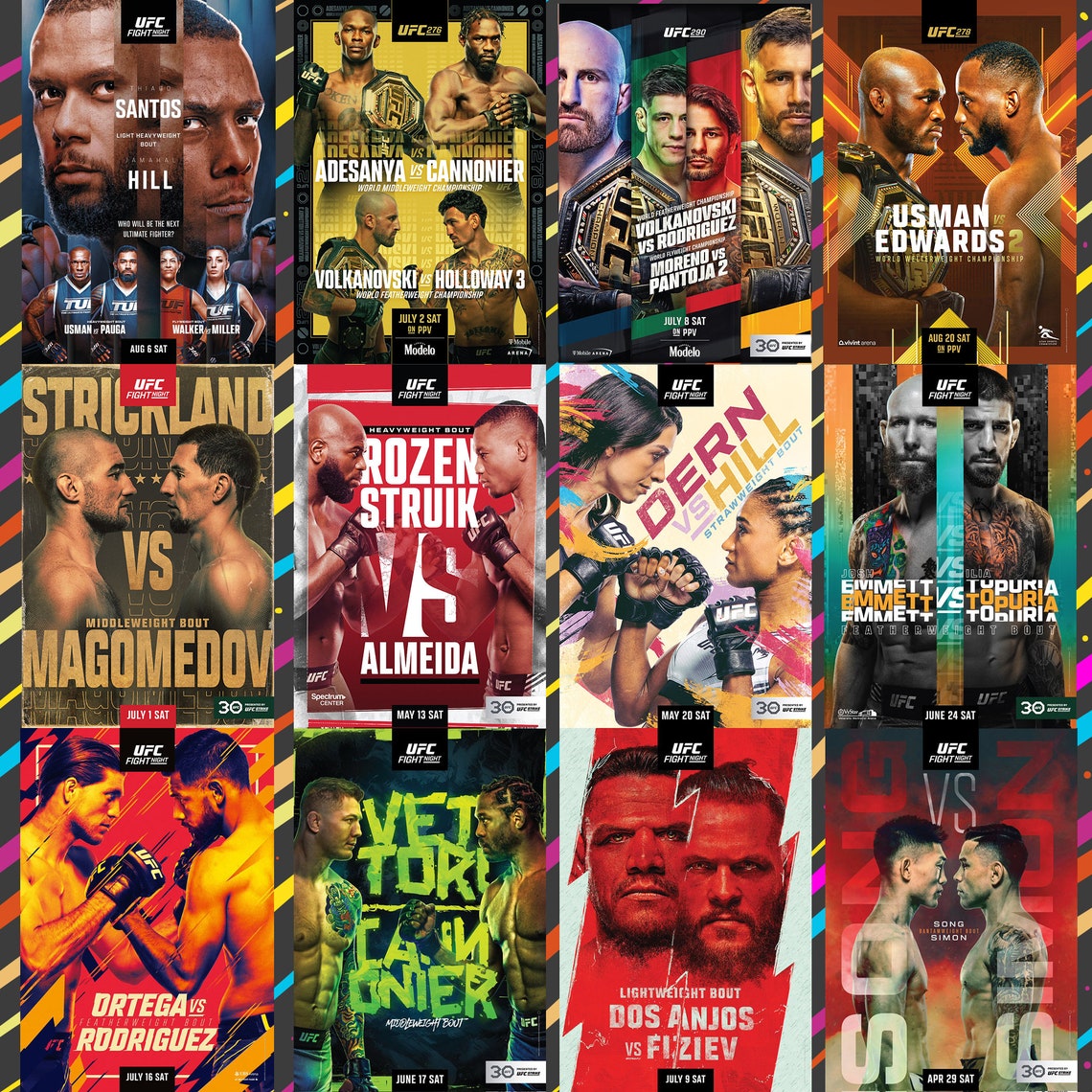 UFC Poster Set of 50, UFC Wall Art, MMA Wall Decor, Boxing Prints ...