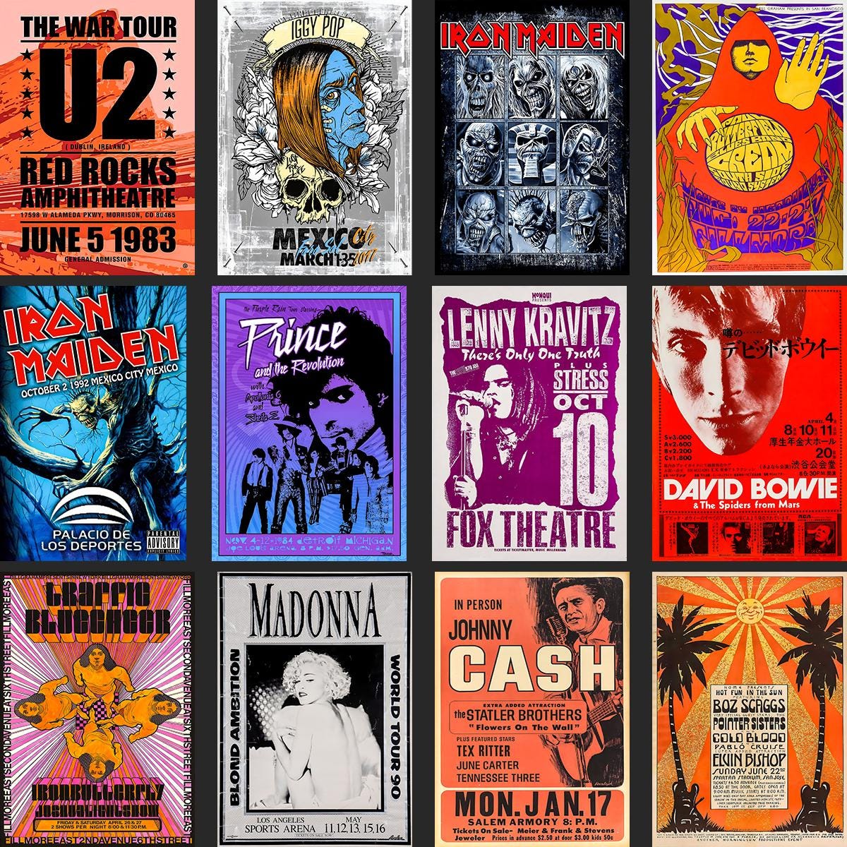 Music Concert Poster Set of 150 Vol2, Vintage Band Posters, Retro ...