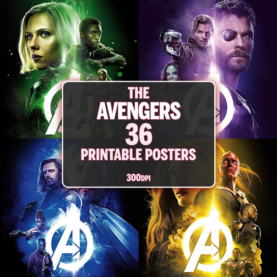Set of 36 Marvel Avengers Posters, Marvel Collage Kit, Super Hero ...