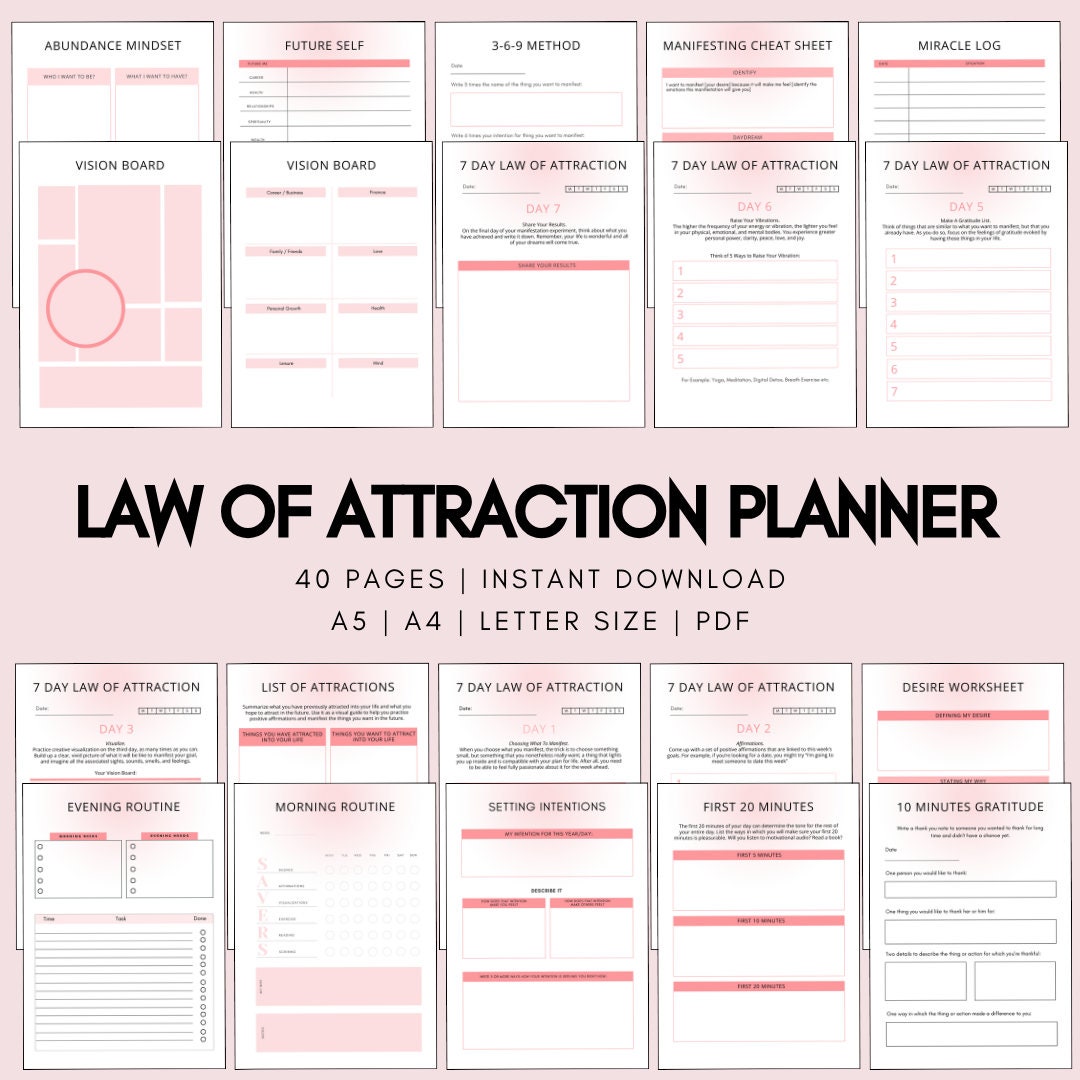Law of Attraction Planner Printable | Law of Attraction Journal ...
