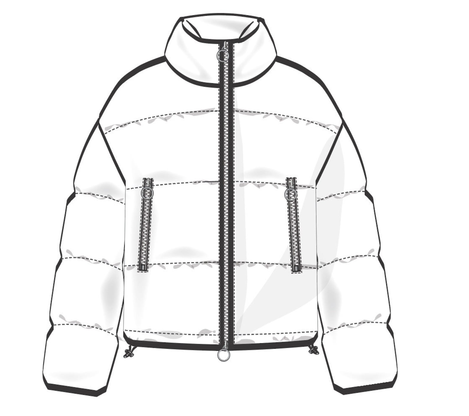 Puffer Jacket Fashion Flat Templates Technical Drawings Etsy