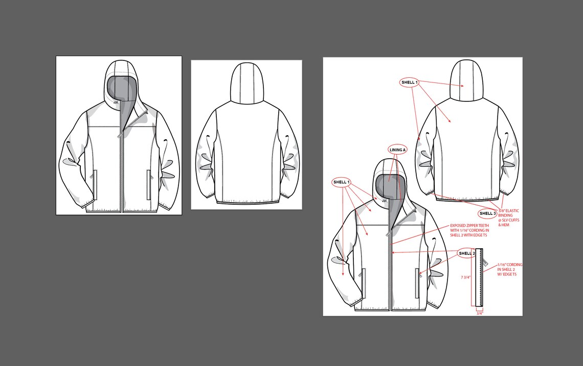 Windbreaker Jacket Fashion Flat Templates Technical Drawings Etsy