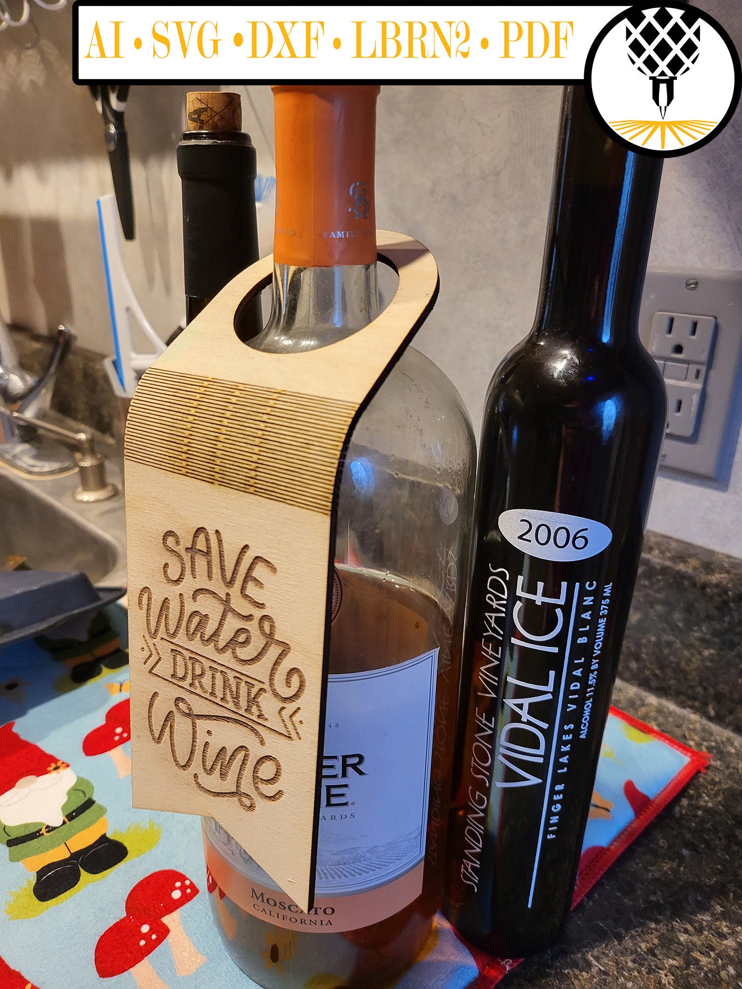 Bottle Tab Label With Living Hinge 3mm , 1/8 Inch, SVG, LBRN2, Cutting ...