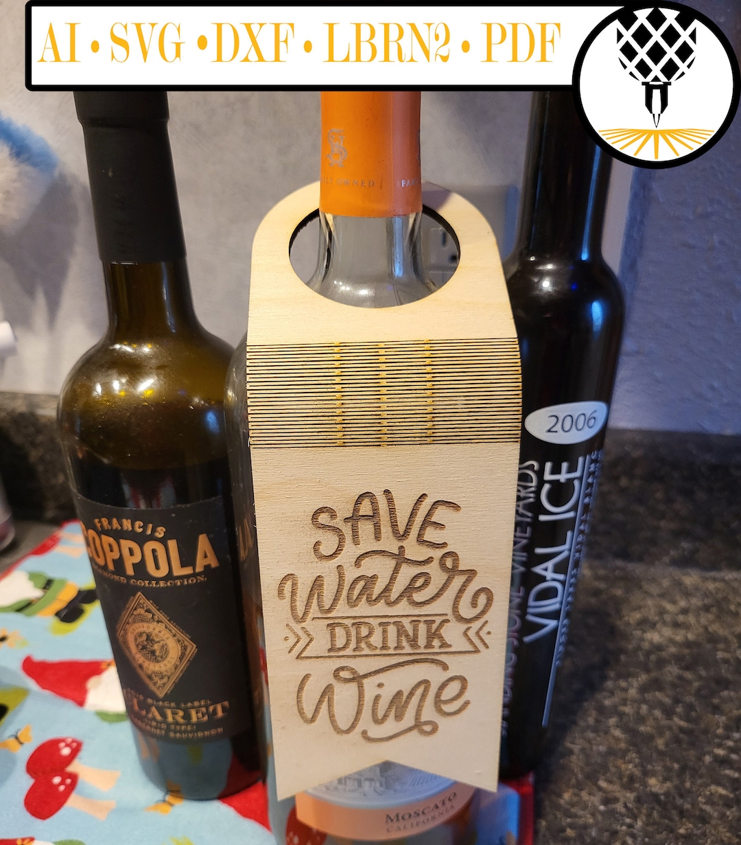 Bottle Tab Label With Living Hinge 3mm , 1/8 Inch, SVG, LBRN2, Cutting ...