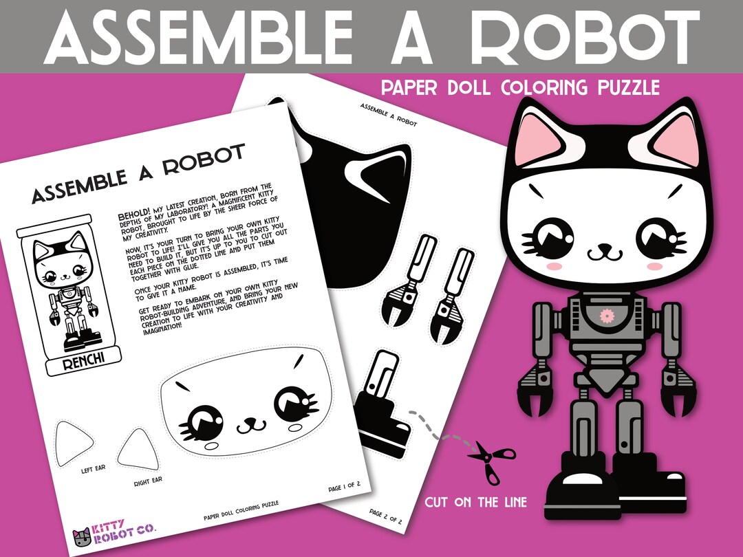 Assemble a Robot Paper Doll Coloring Puzzle Renchi Cut and - Etsy