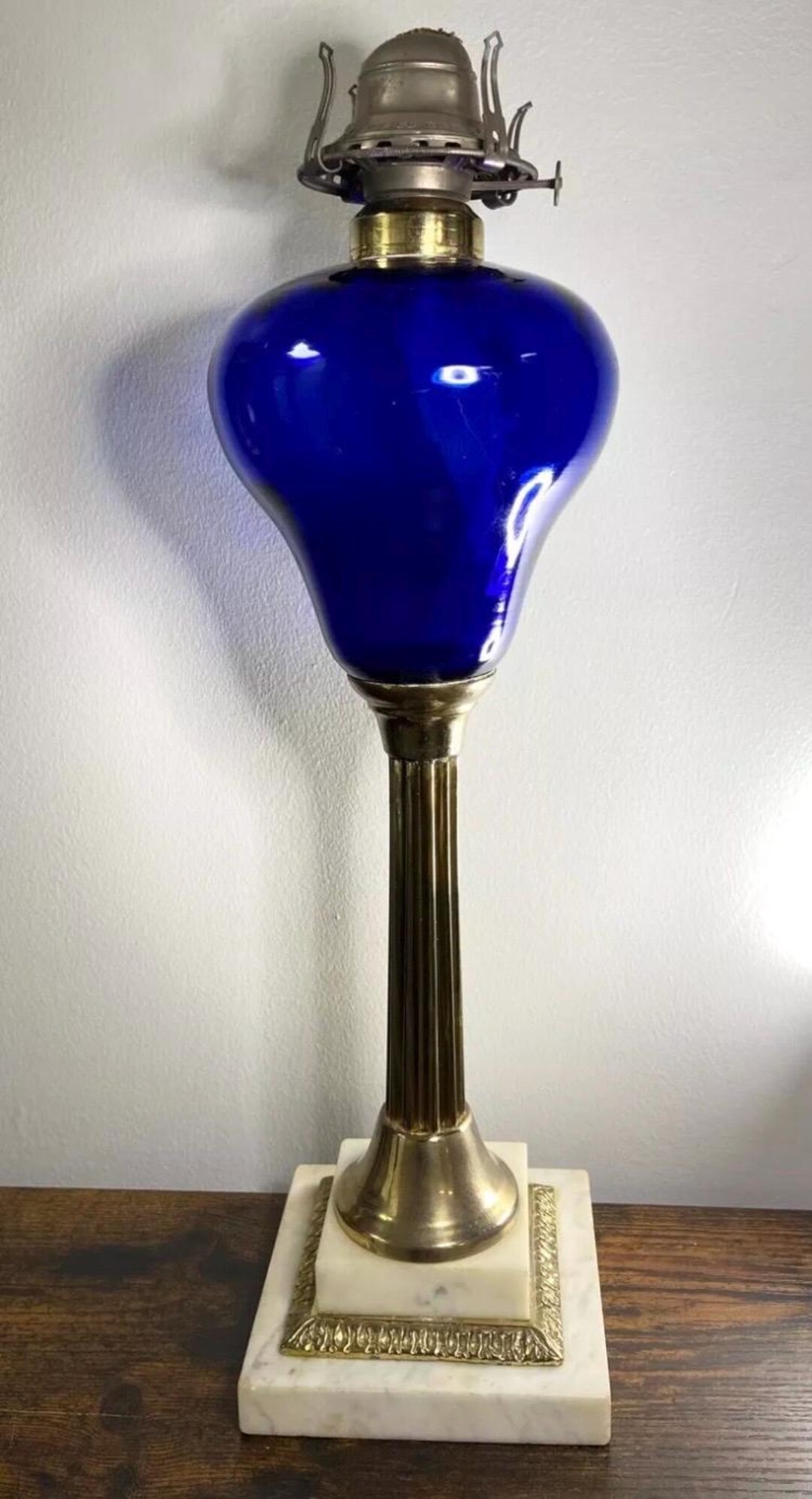 Vintage Cobalt Blue Oil Lamp Sandwich Kerosene EAPG Antique Glass - Etsy