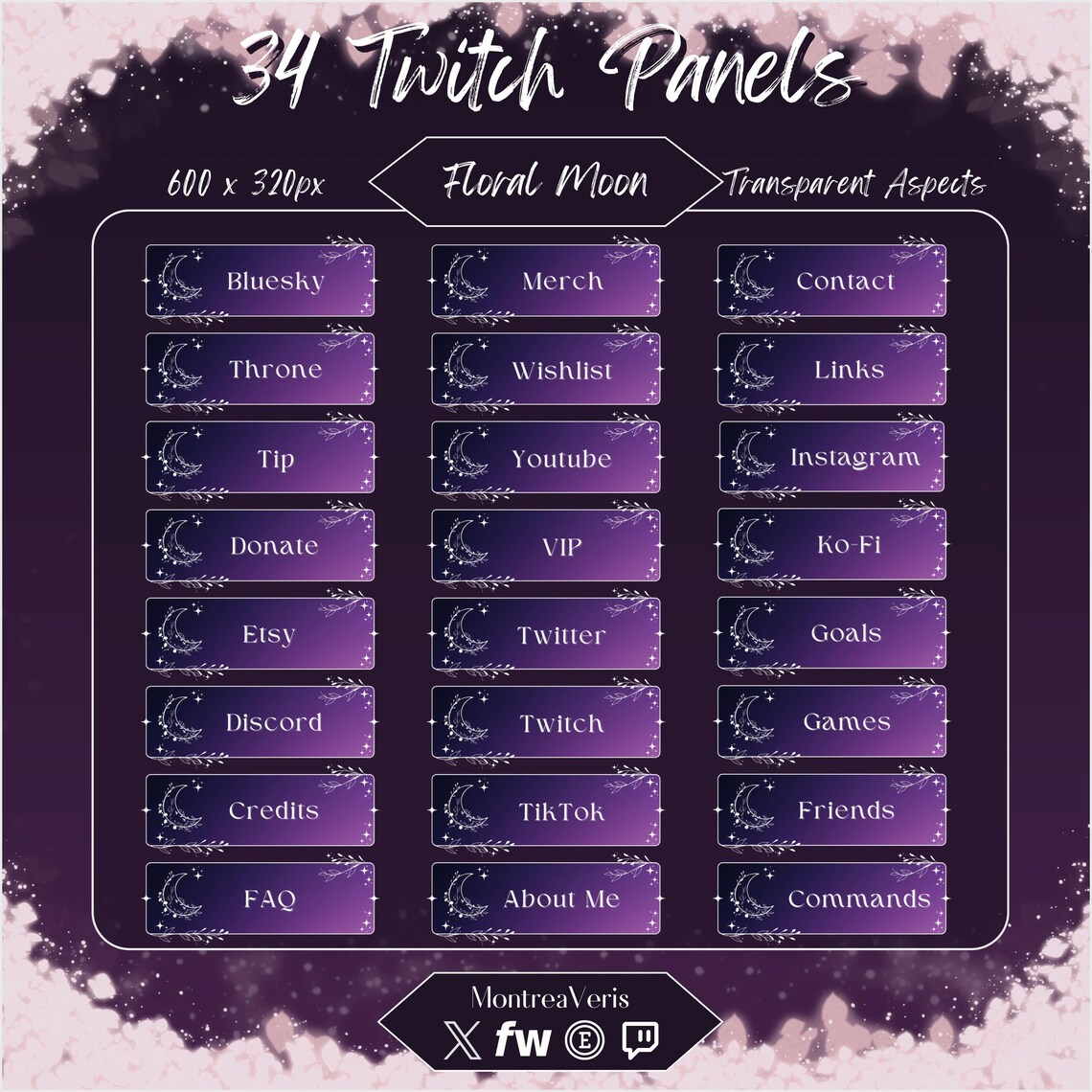 Floral Moon Panels | Twitch | Stream | Digital Download | Transparent ...