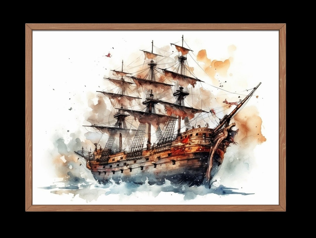 Pirate Ship Watercolor Digital Print - Etsy