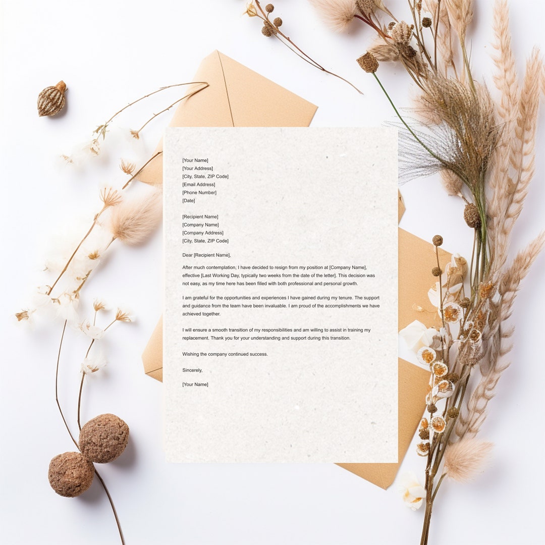 Simple Resignation Letter Template | Instant Download | Genx - Etsy