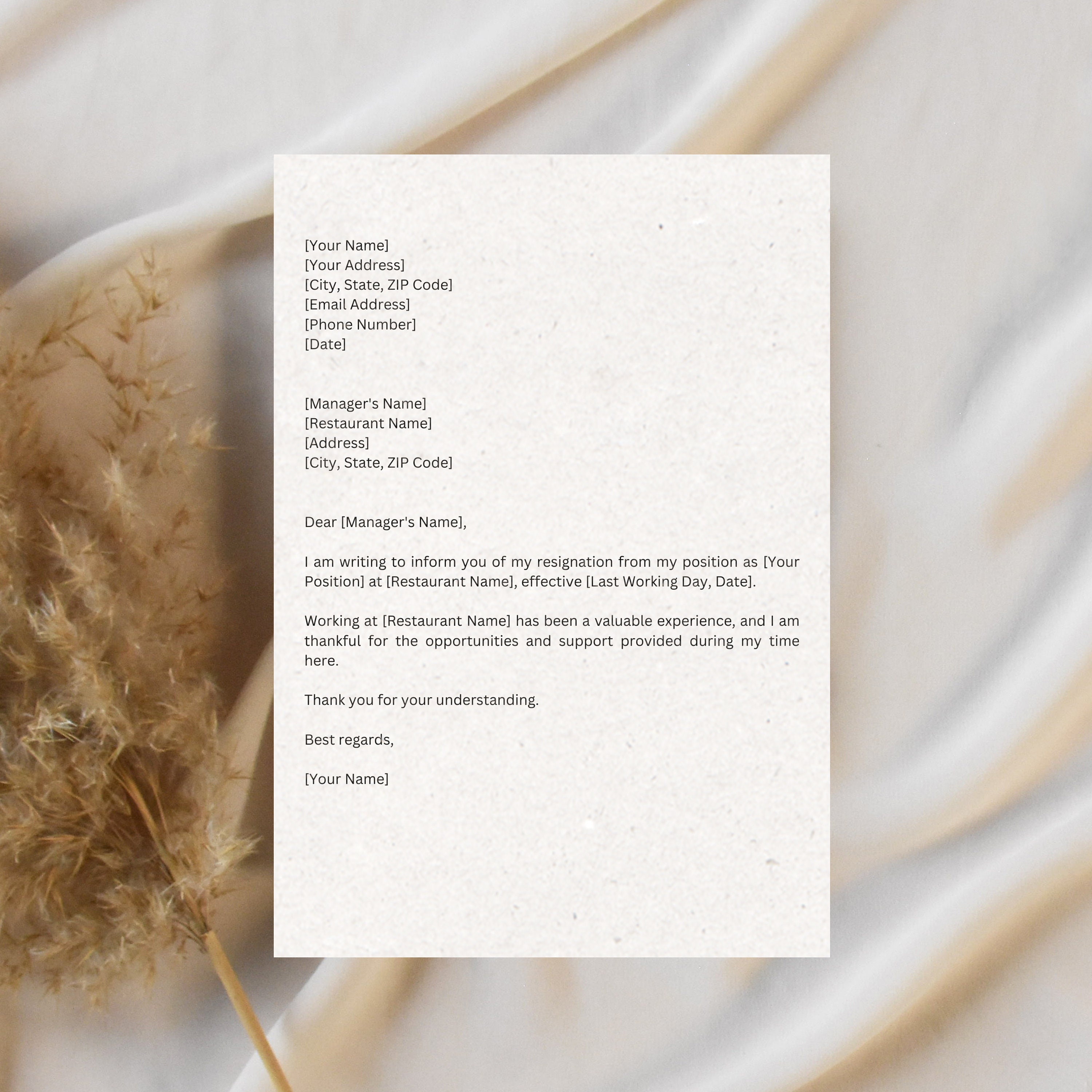 Fast Food | Simple Resignation Letter Template | Instant Download - Etsy