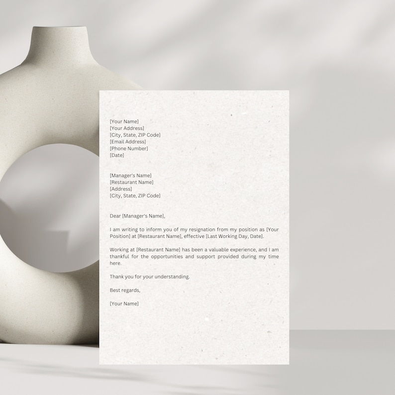 Fast Food | Simple Resignation Letter Template | Instant Download - Etsy
