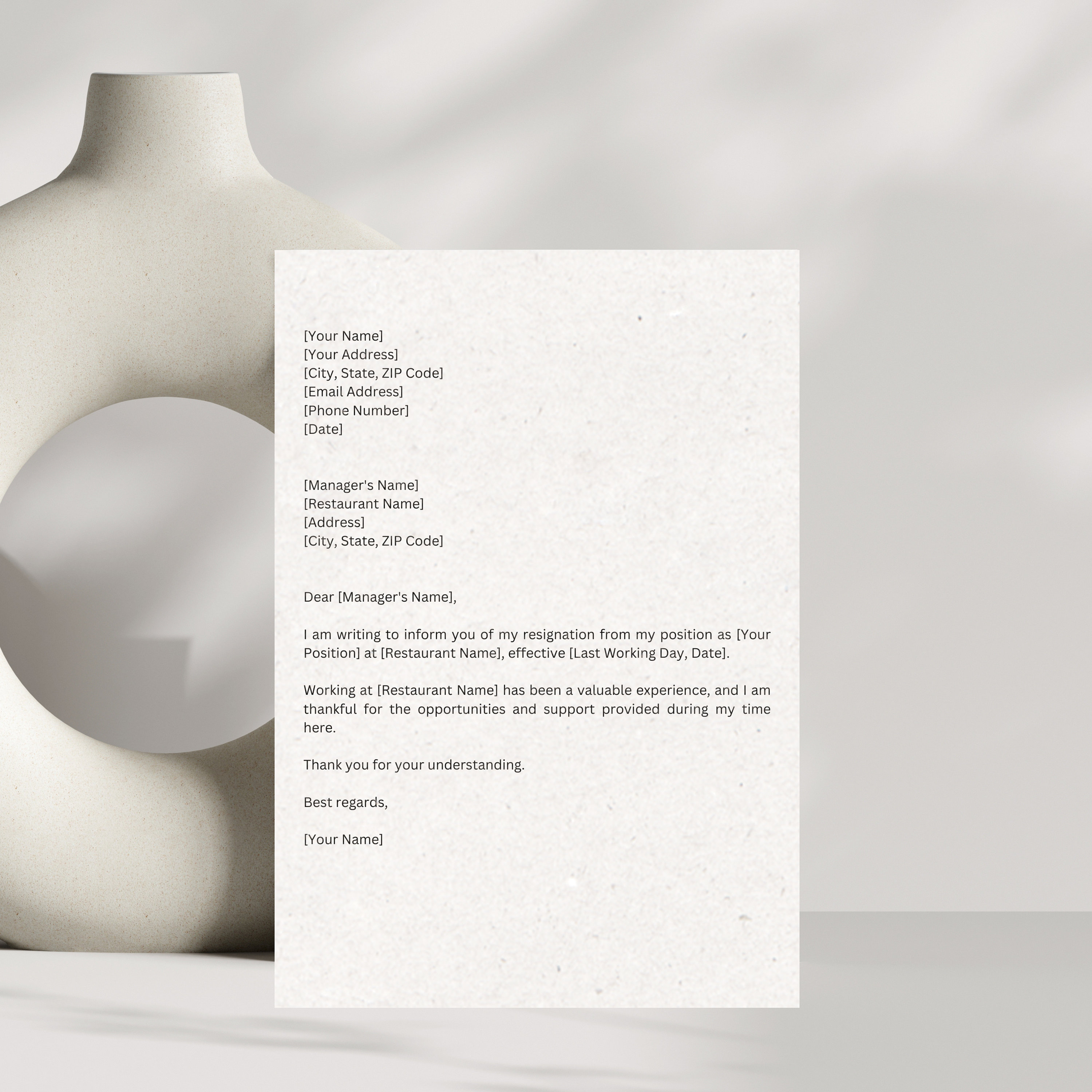 Fast Food | Simple Resignation Letter Template | Instant Download - Etsy
