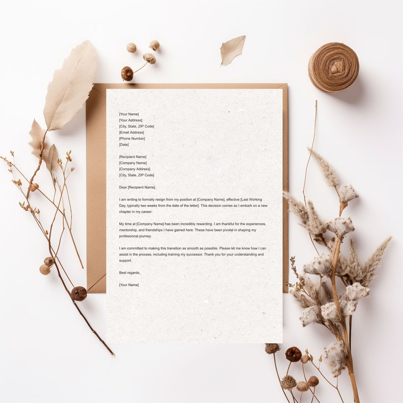 Simple Resignation Letter Template | Instant Download | Genx - Etsy ...