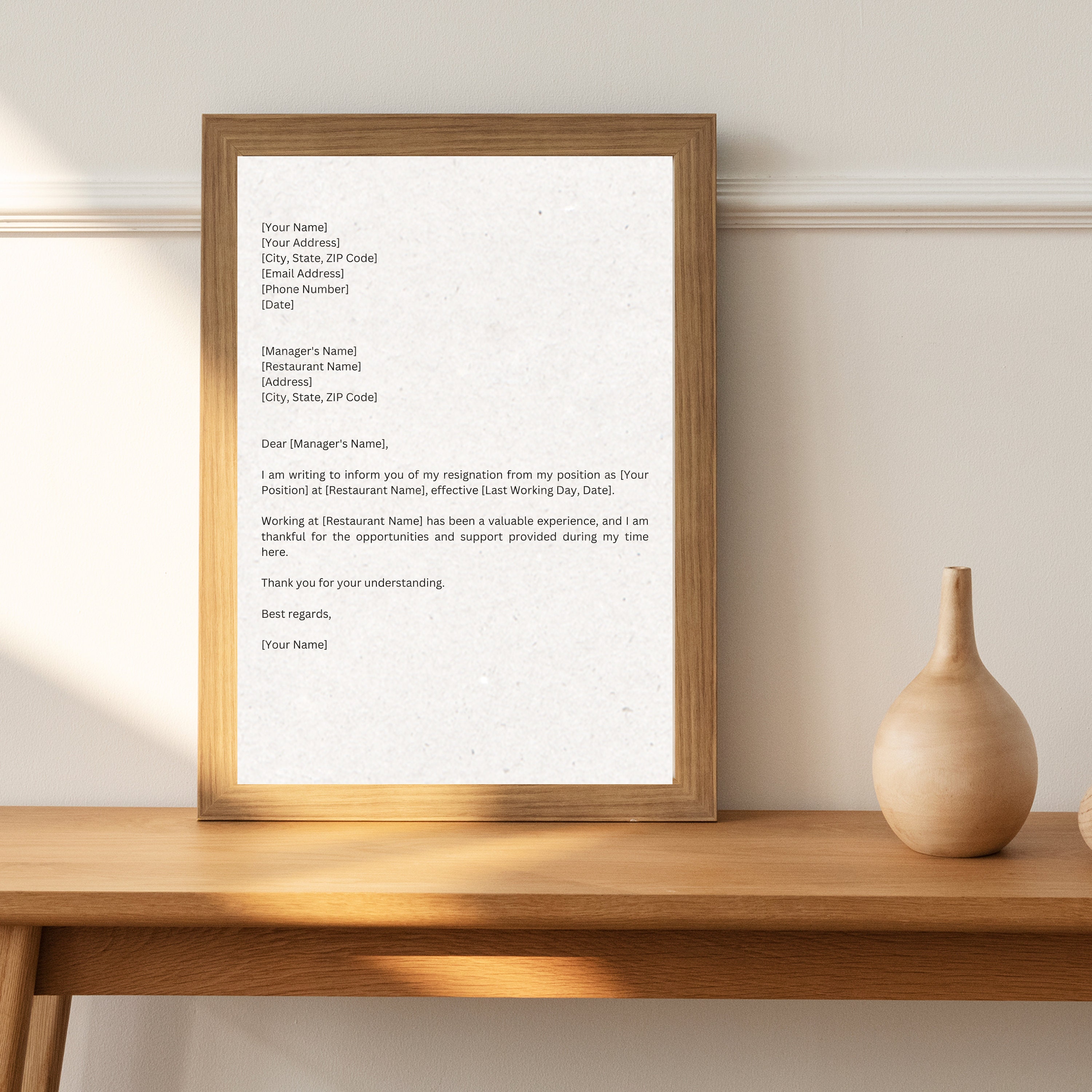 Fast Food | Simple Resignation Letter Template | Instant Download - Etsy
