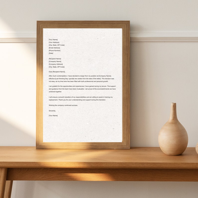 Simple Resignation Letter Template | Instant Download | Genx - Etsy