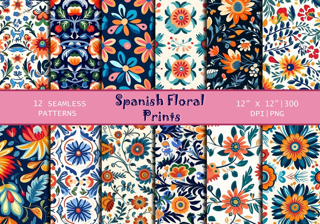 PRINTABLE | Seamless Spanish Floral Prints| Hires (300dpi) | Fabric ...
