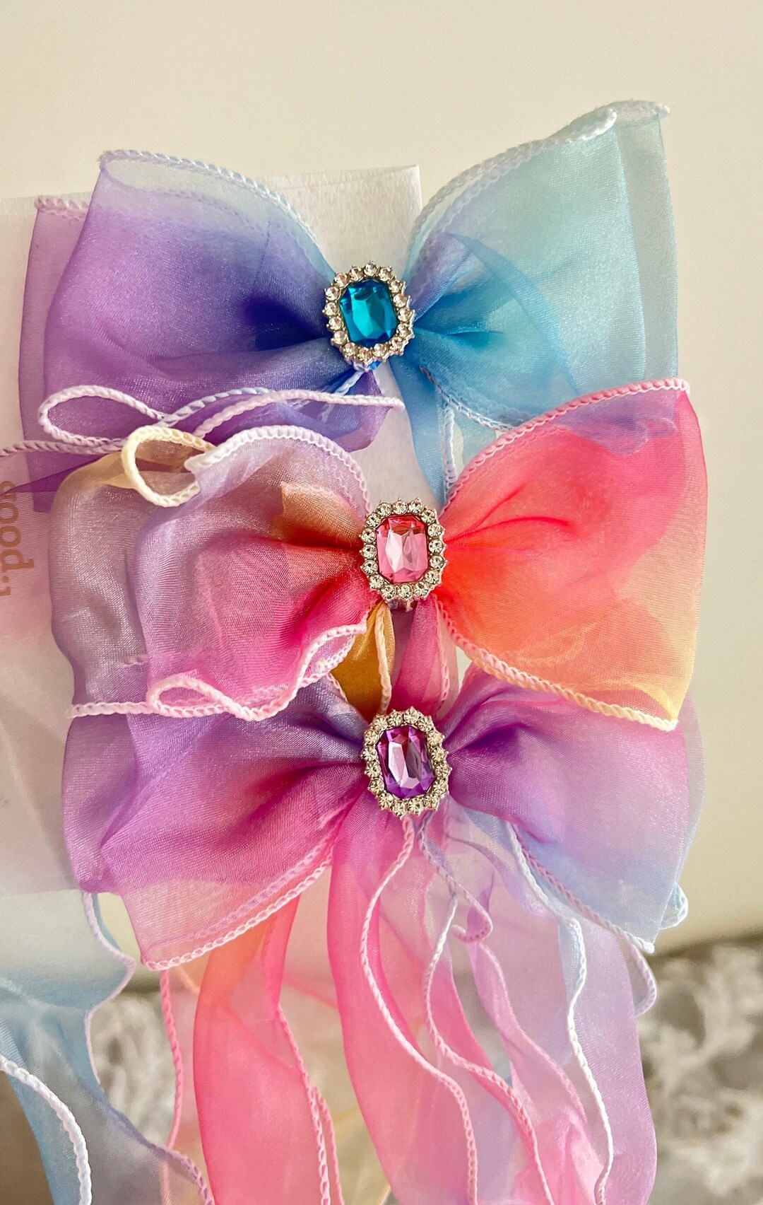 Hair Bows Set 3 Pcs Princess Girls Kids Long Tail Organza - Etsy