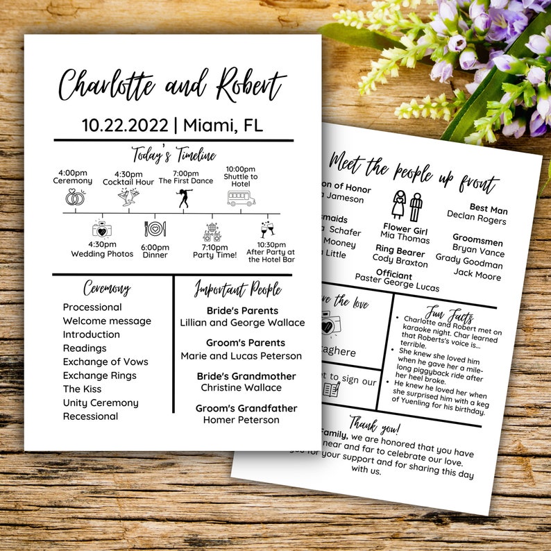 Wedding Program Template, Unique Wedding Program, Modern Wedding ...