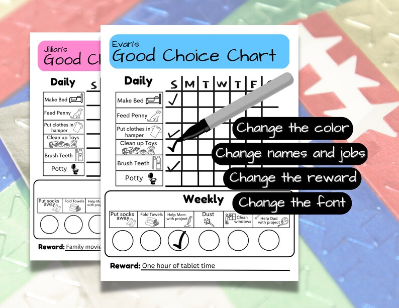Behavior Chart, Good Choice Chart, Chore Chart, Child Reward Chart ...