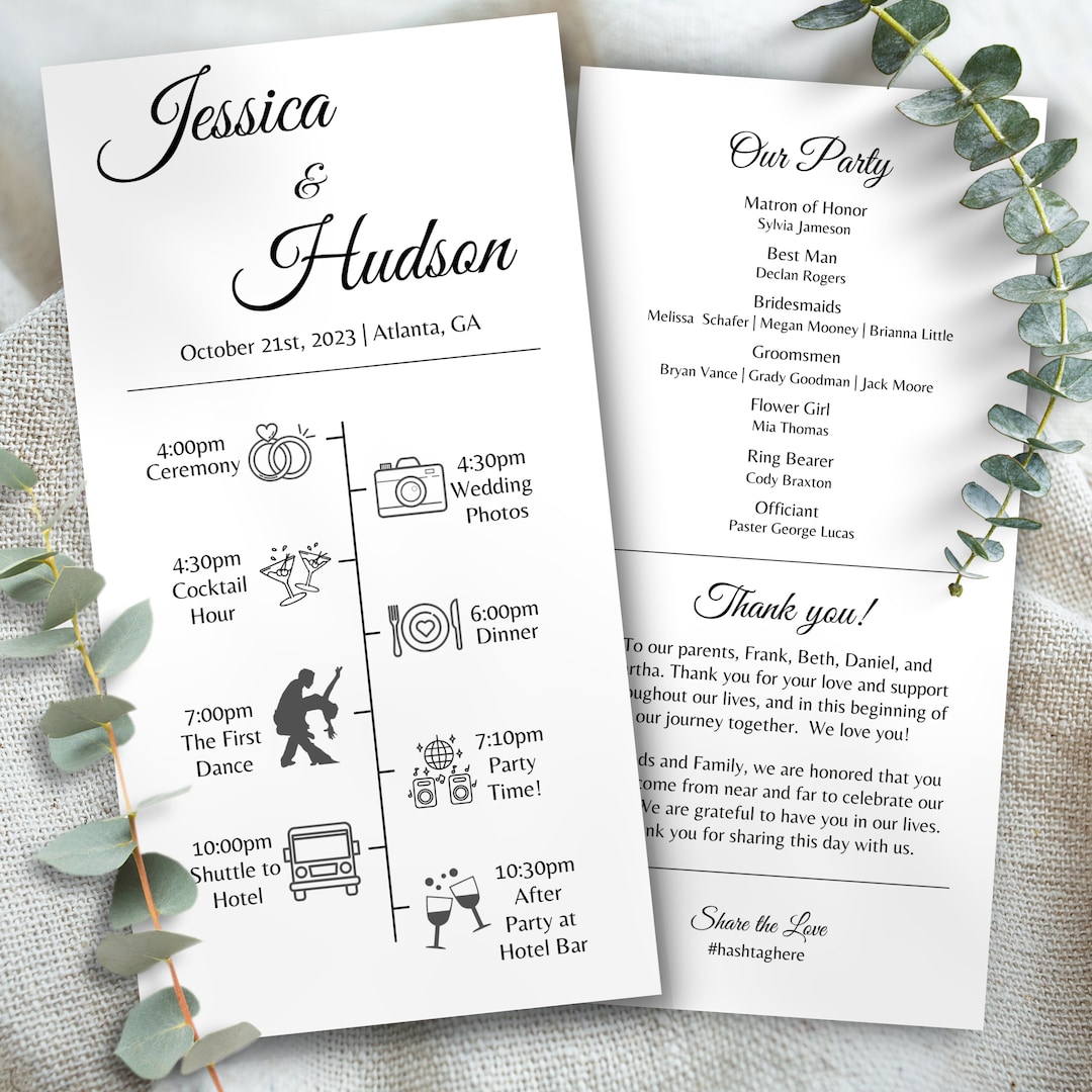 Wedding Program Template, Unique Wedding Program, Modern Wedding ...