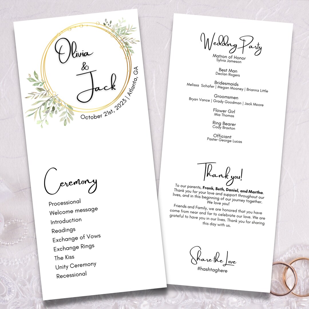 Modern Wedding Program, Wedding Ceremony Timeline, Minimalist Wedding ...