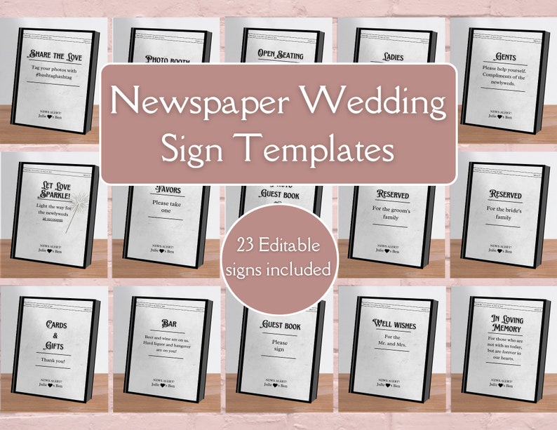 Wedding Sign Templates, Modern Wedding Reception Signs, Editable ...