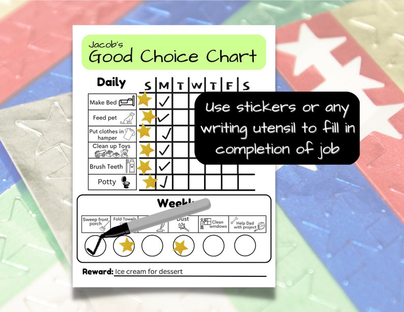 Behavior Chart, Good Choice Chart, Chore Chart, Child Reward Chart ...