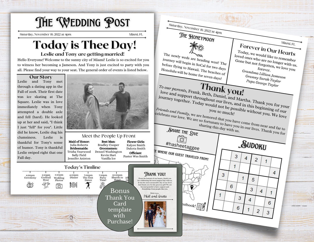 Wedding Newspaper Program, Wedding Newspaper, Wedding Program ...