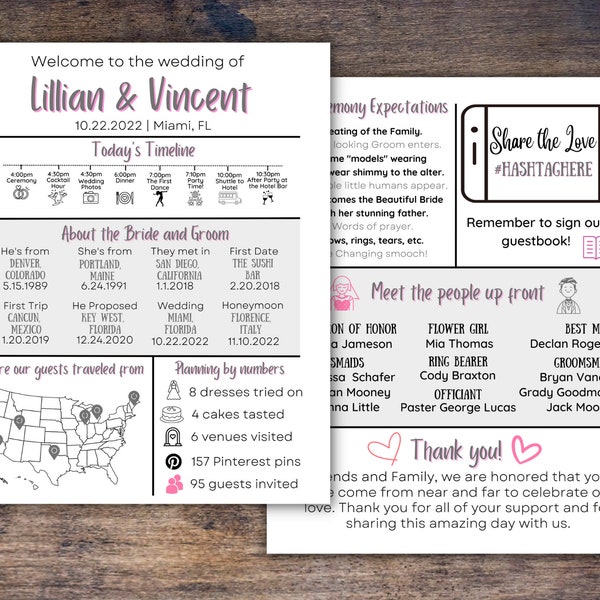 Wedding Program Template, Unique Wedding Program, Modern Wedding ...