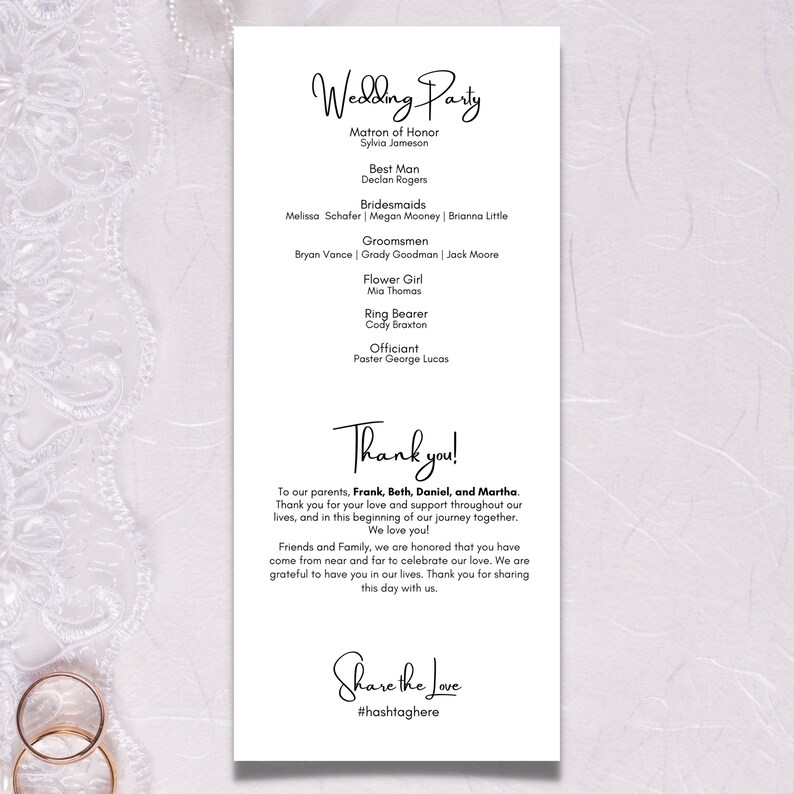 Modern Wedding Program, Wedding Ceremony Timeline, Minimalist Wedding ...