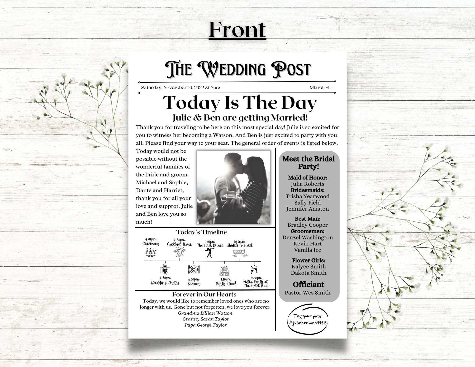 Newspaper Wedding Program, Wedding Newspaper, Printable Wedding Program ...