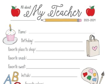 All About My Teacher Worksheet - Etsy