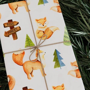 Adorable Foxes in the Forest Wrapping Paper, Fox Baby Shower Gift Wrap ...