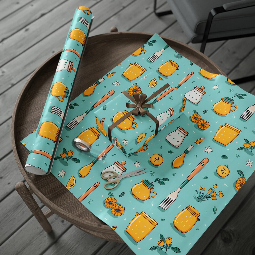 Kitchen Themed Food Wrapping Paper Cooking Baking Gift Wrap, Kitchen ...