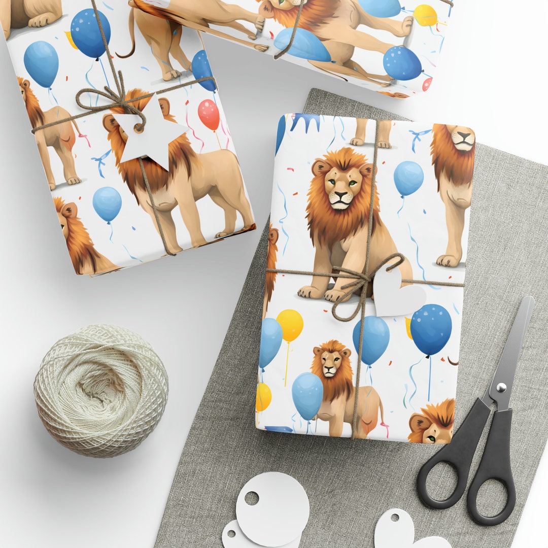 Lion Birthday Wrapping Paper, Big Cats Gift Wrap, Safari Animal Gift ...