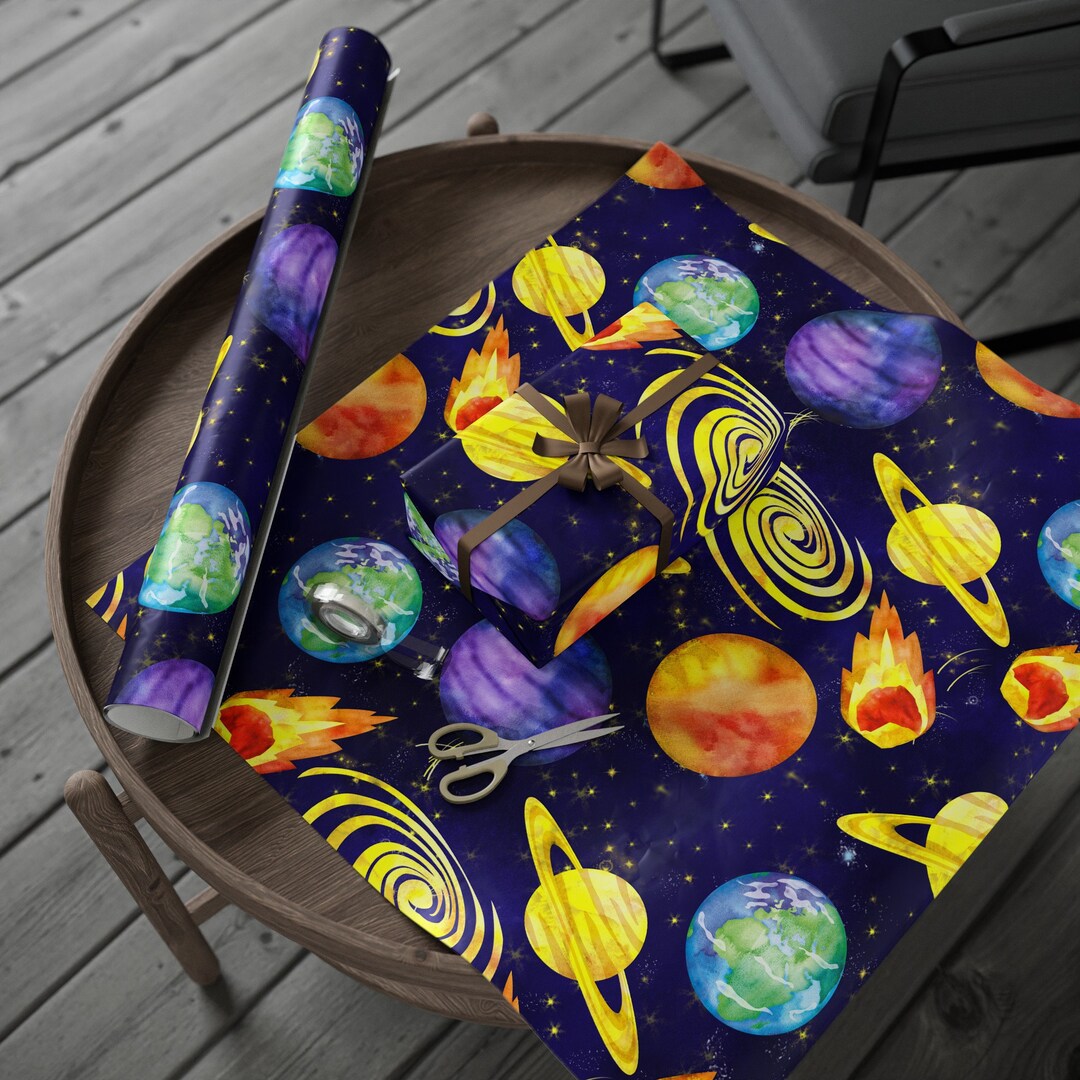 Solar System Wrapping Paper, Planets Gift Wrap, Outer Space Party ...