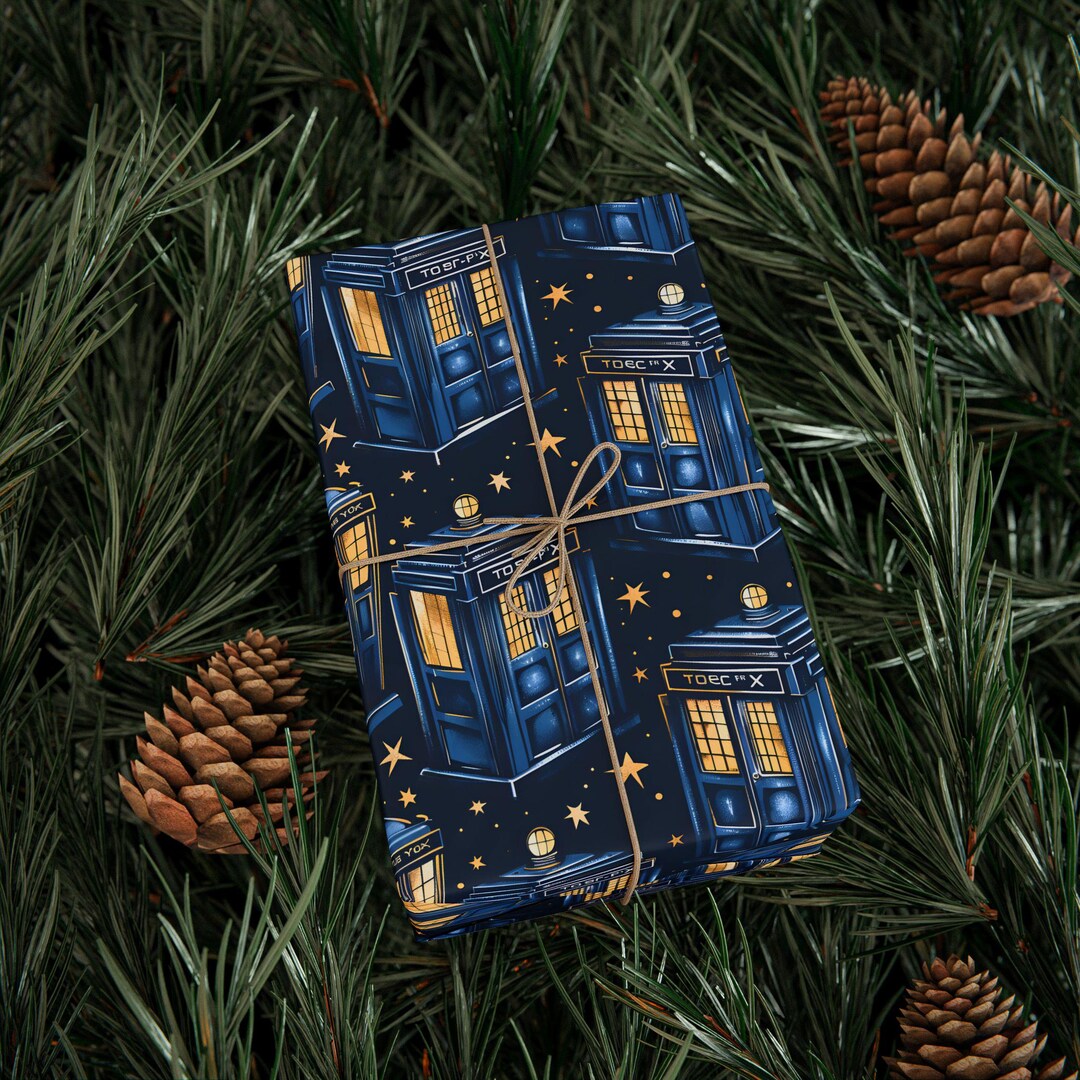 Blue Police Box Time Traveler Wrapping Paper Perfect for Sci-fi Fans ...