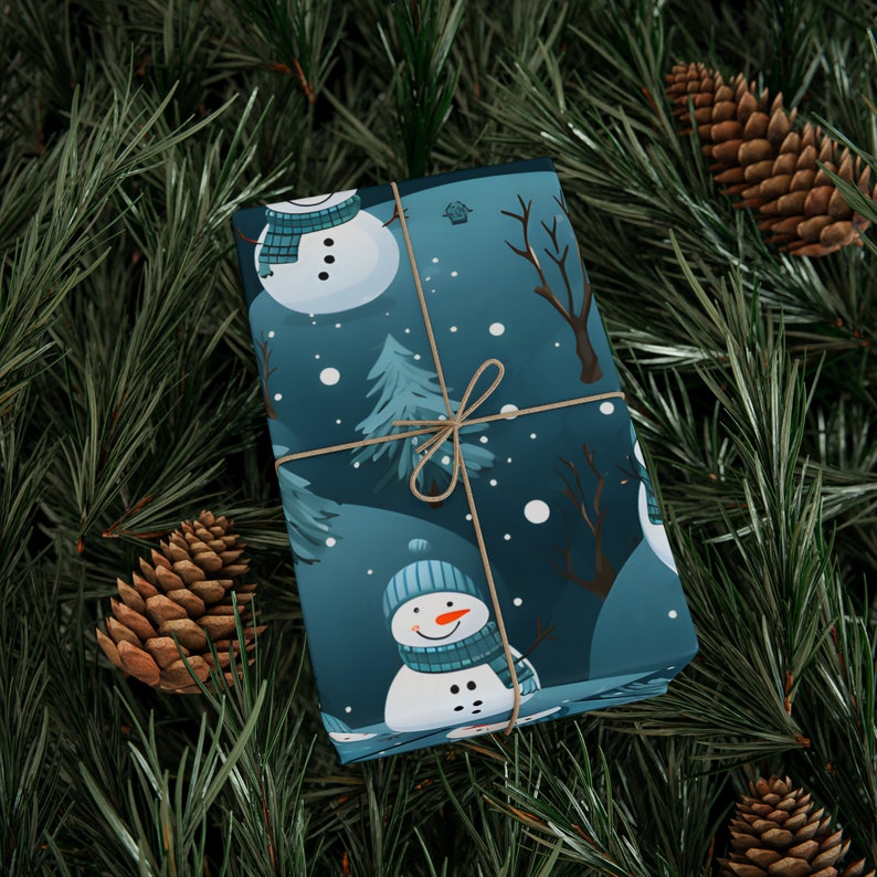 Happy Snowman Themed Christmas Holiday Winter Wrapping Paper Cheerful ...