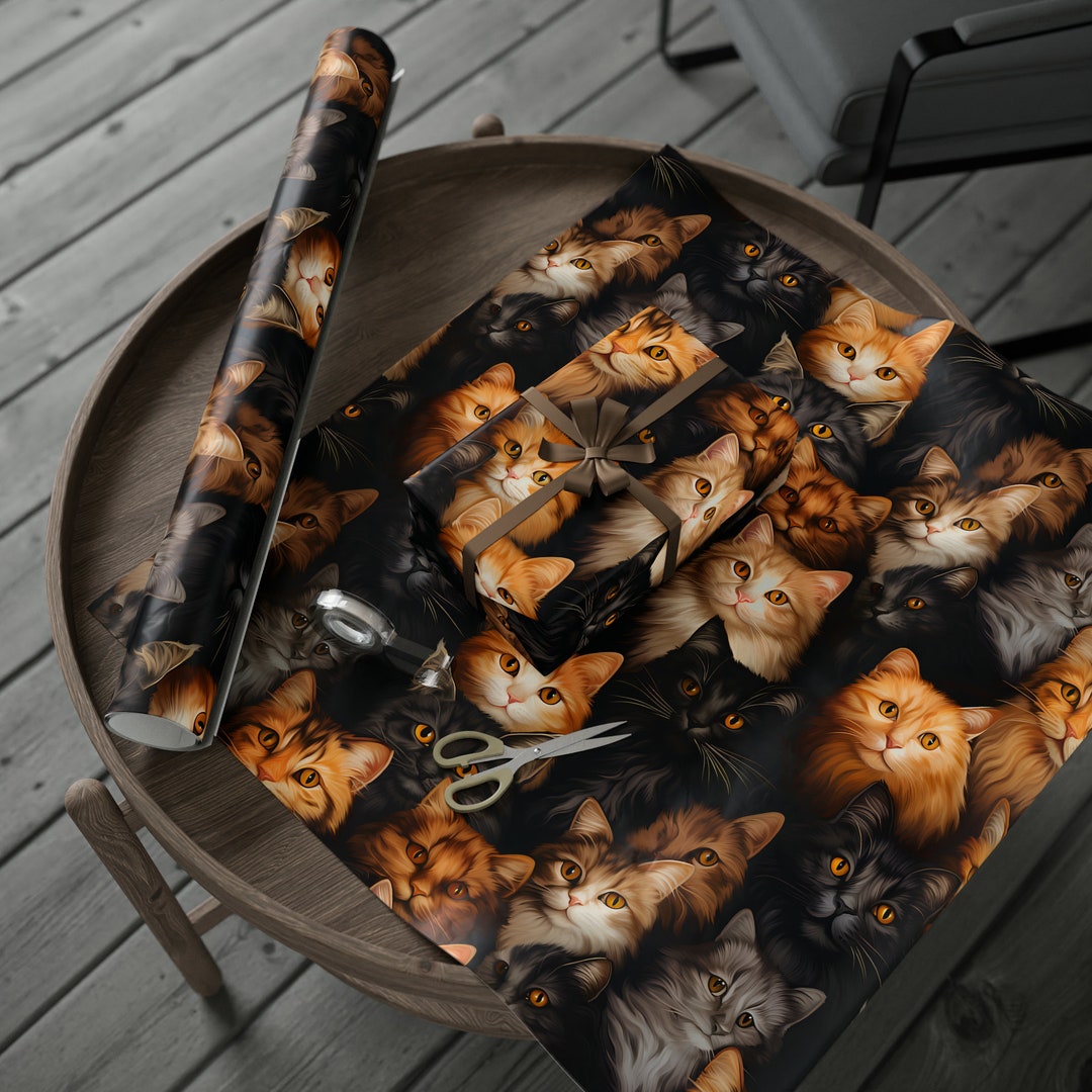 Cats Christmas Wrapping Paper Kittens Holiday Gift Wrap, Cat Lover, Fur ...