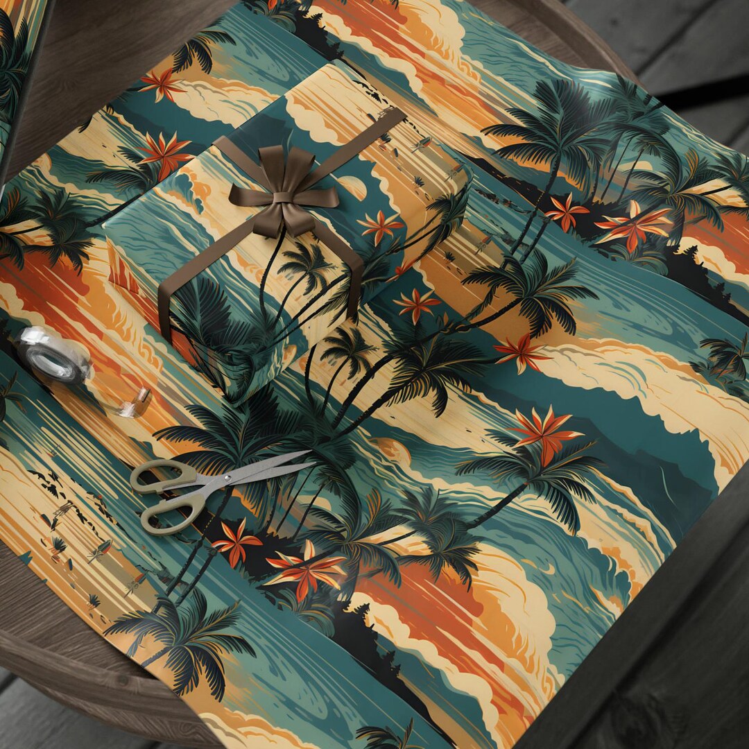 Hawaii Themed Tropical Paradise Gift Wrap Pacific Islands Wrapping ...
