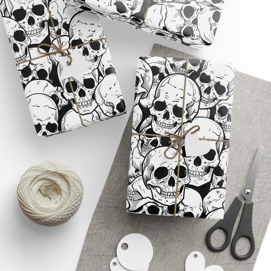 Goth Skull Bone Wrapping Paper, Halloween Skeleton Gift Wrap, Macabre ...