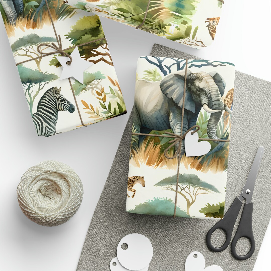 African Safari Wrapping Paper, Safari Watercolor Gift Wrap, African ...