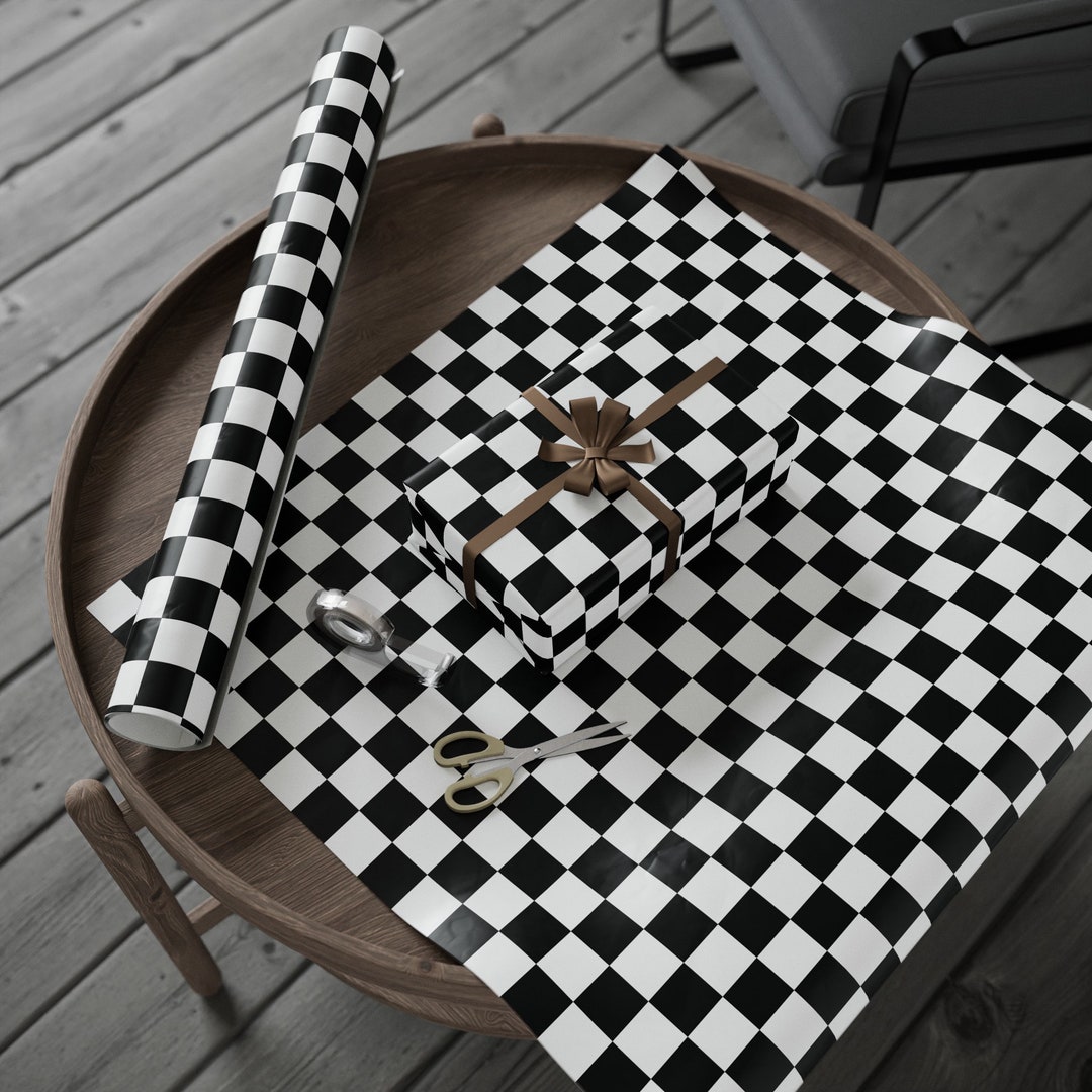 Checkered Flag Wrapping Paper, Black and White Checkered Flag Gift Wrap ...