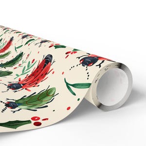 Christmas Bugs Gift Wrap Paper, Green and Red Beetles Wrapping Paper ...