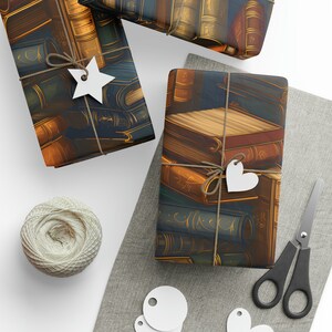 BOOK Themed Gift WRAPPING PAPER Roll, Library Bookshelf Unique ...