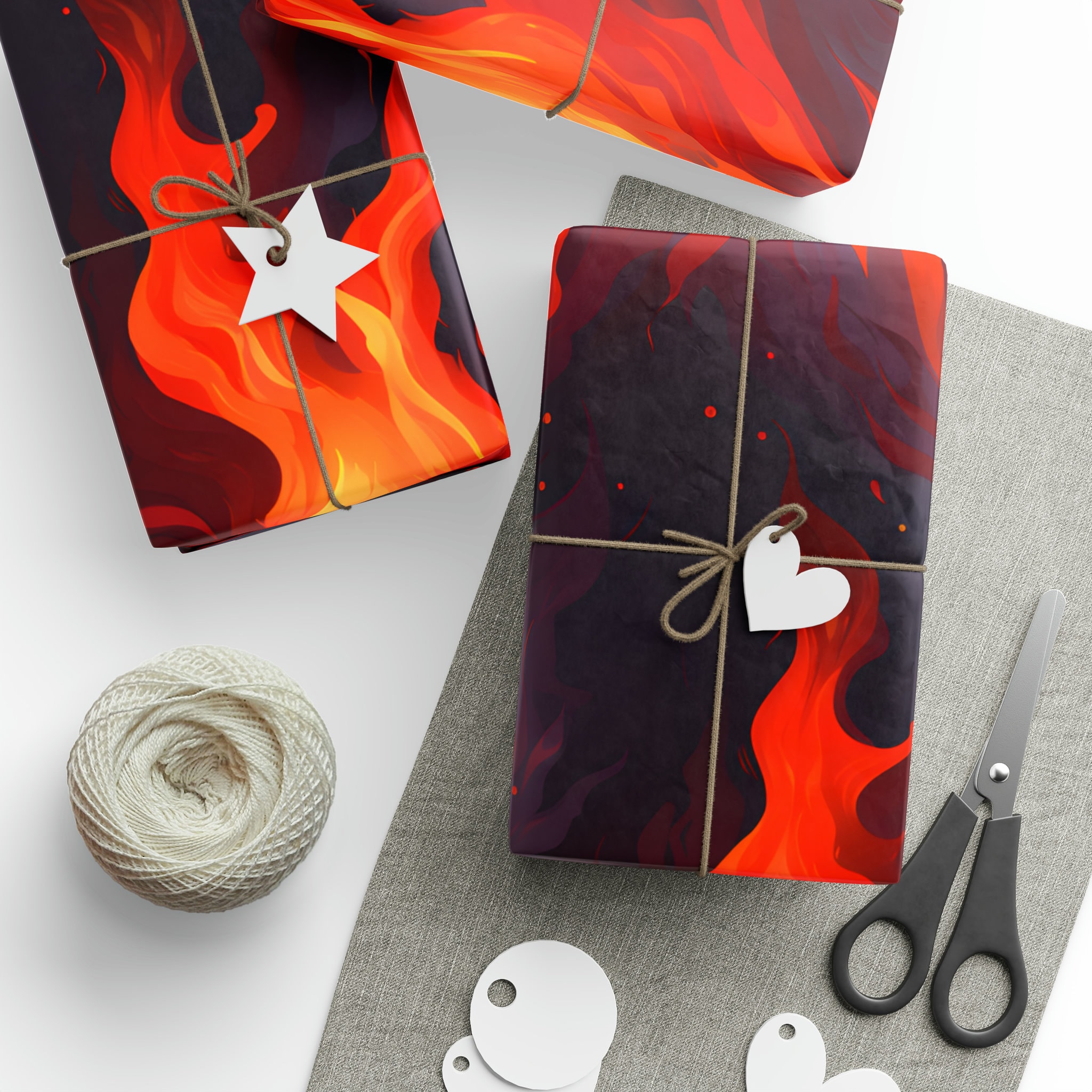 Fire Themed Gift Wrap Flames Wrapping Paper Burning Paper Red Black and ...