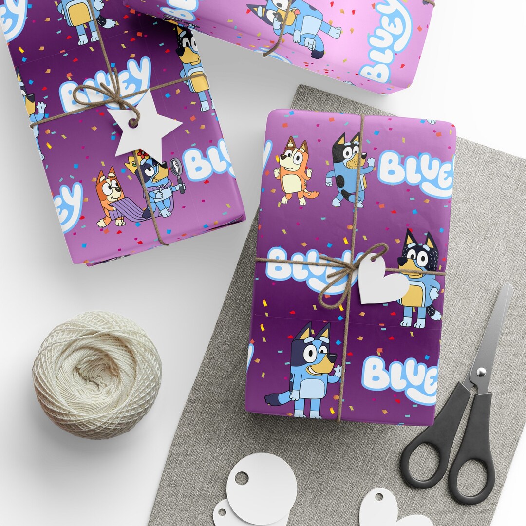 Bluey Birthday Wrapping Paper, Purple Bluey Gift Wrap, Bluey Birthday ...