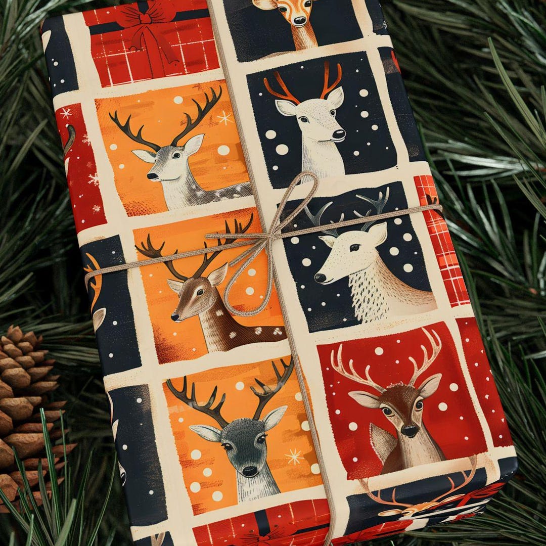 Timeless Reindeer Christmas Wrapping Paper Festive Deer Pattern Gift ...